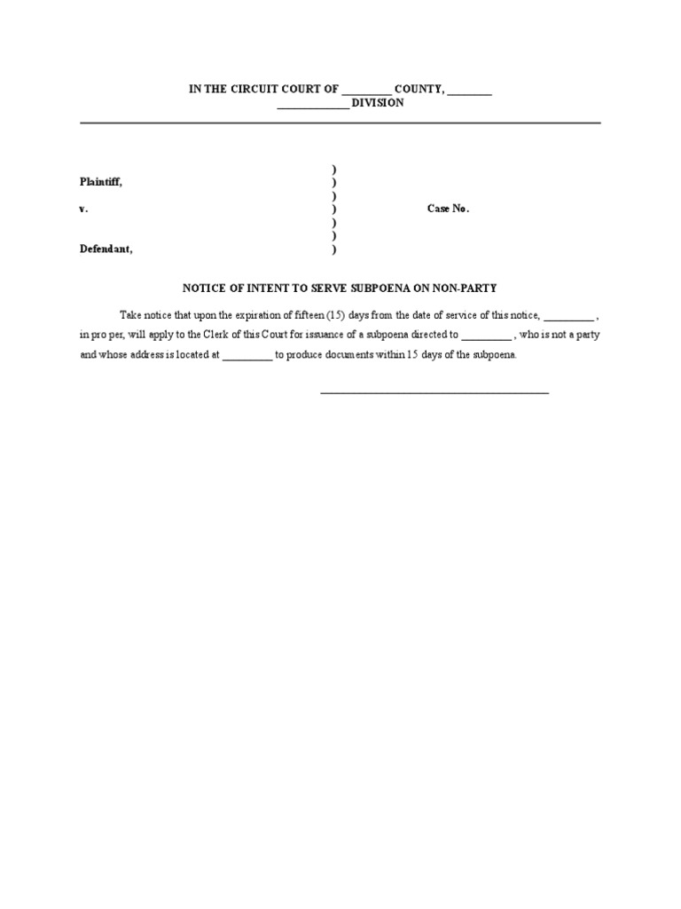 Notice of Intent To File Subpoena | PDF