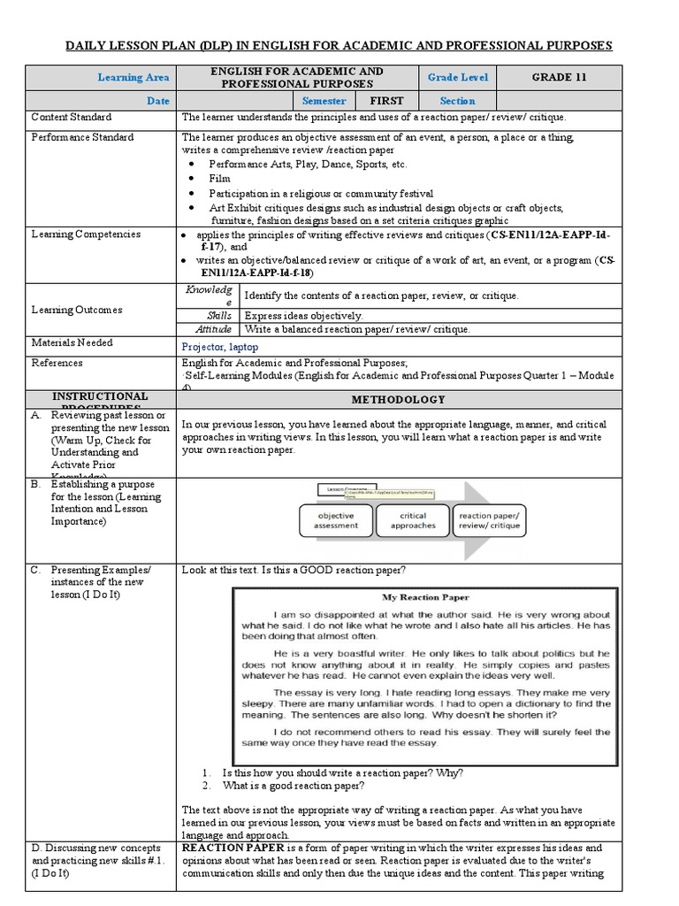 EAPP 1st QTR, LP7 Writing The Reaction Paper | PDF | Idea | Thought