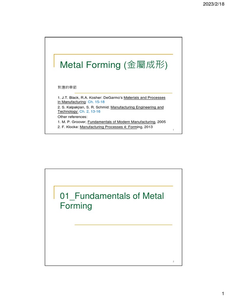 01 Fundamentals of Metal Forming | PDF | Deformation (Engineering ...