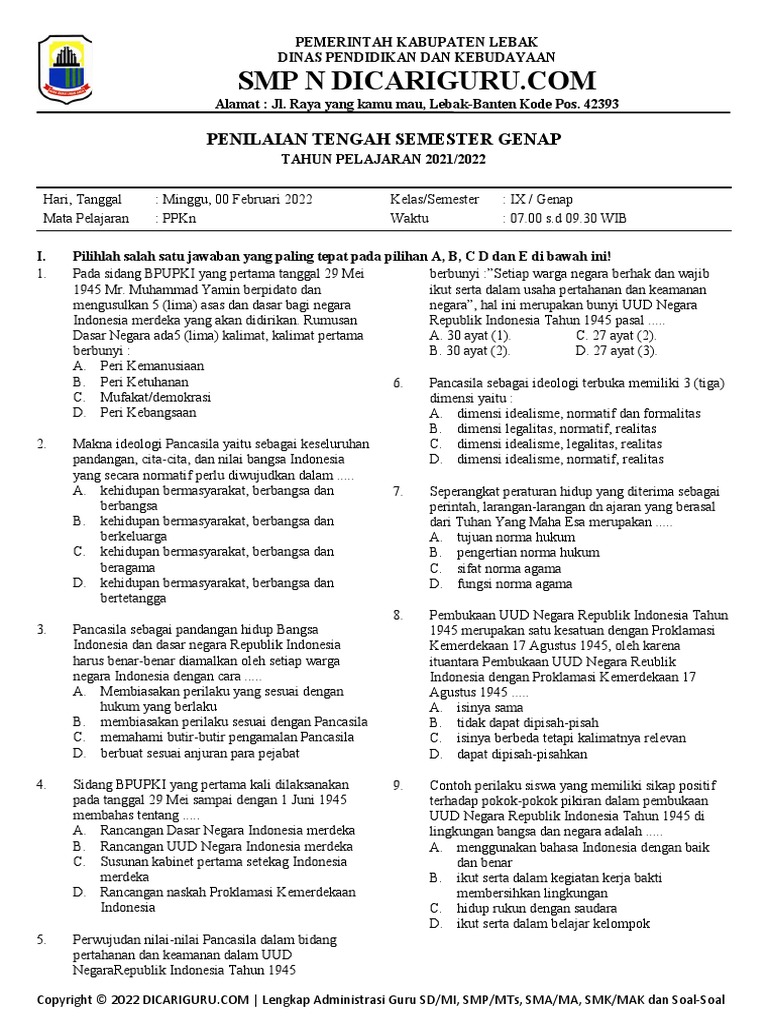 PTS II PPKN Kelas IX | PDF