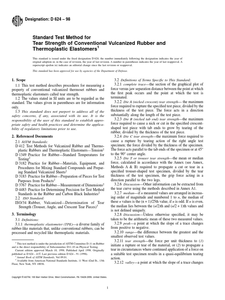 Astm D624 - B PDF | PDF | Mean | Strength Of Materials