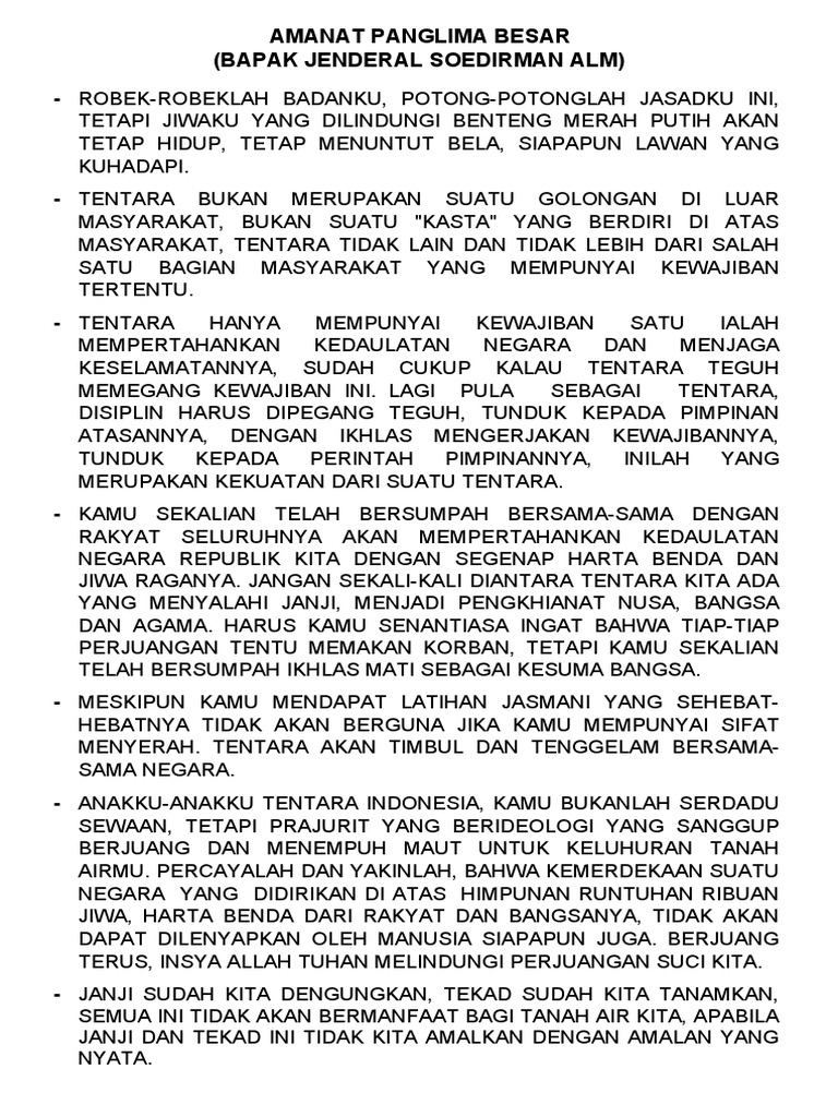 Amanat Panglima Besar Jend Soedirman 1 Lembar | PDF