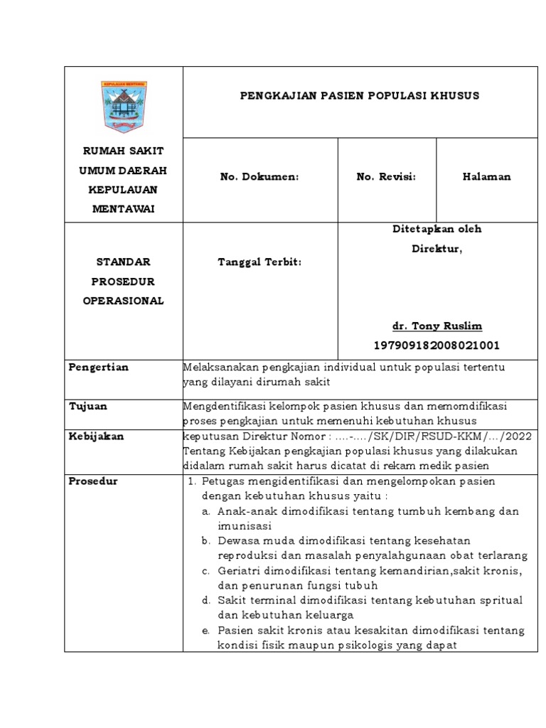 Sop Populasi Populasi Khusus PDF