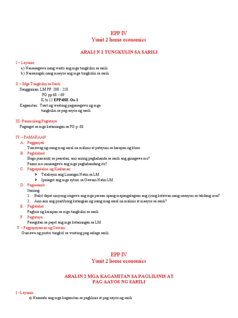 DLP in EPP - HOME ECONOMICS | PDF