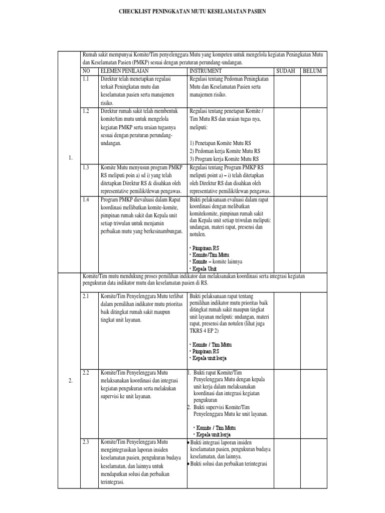 Checklist PMKP | PDF