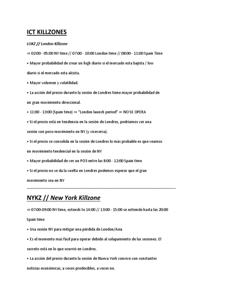 ICT KILLZONES - Trading sessions London, NY and Asian Range | PDF ...