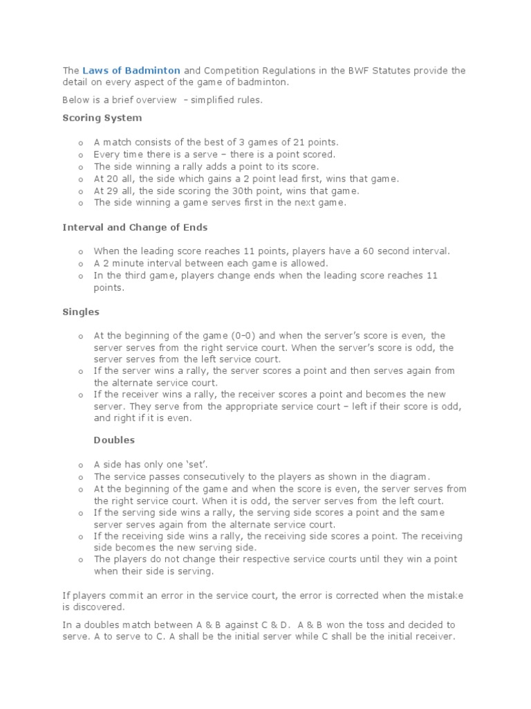 Badminton Rules and Regulations | Download Free PDF | Sports | Athletic ...