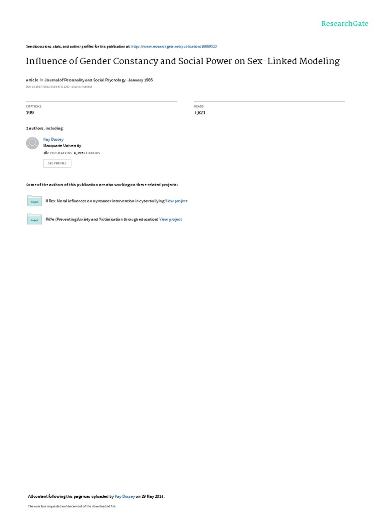 Influence Of Gender Constancy And Social Power On Sex Linked Modeling Pdf