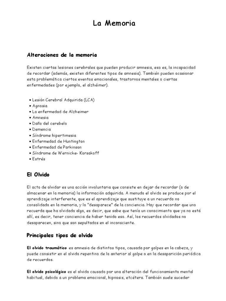 La Memoria Pdf Memoria Amnesia