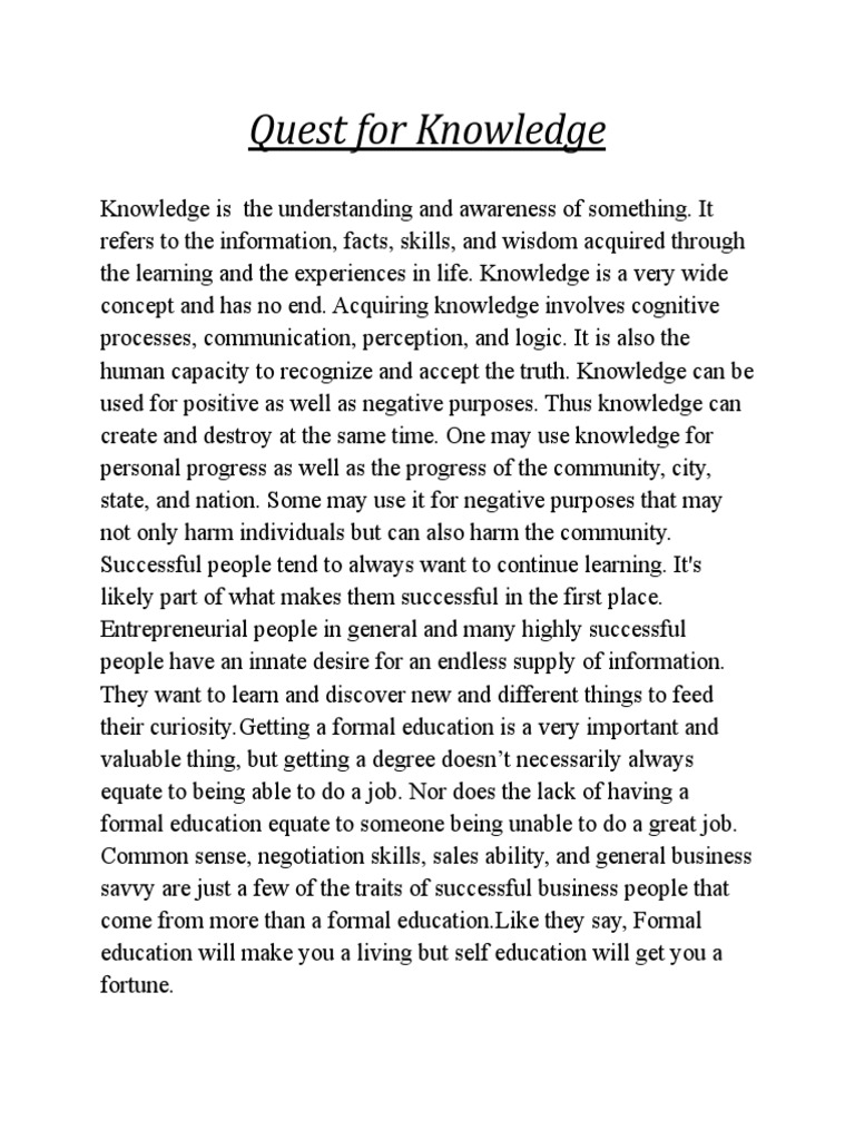 Quest For Knowledge | PDF | Knowledge | Learning