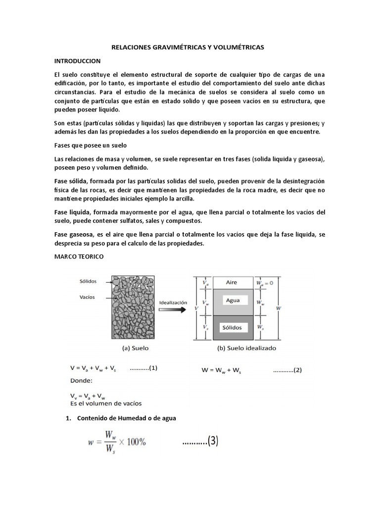 RELACIONES GRAVIMÉTRICAS Y VOLUMÉTRICAS Física o Química | PDF