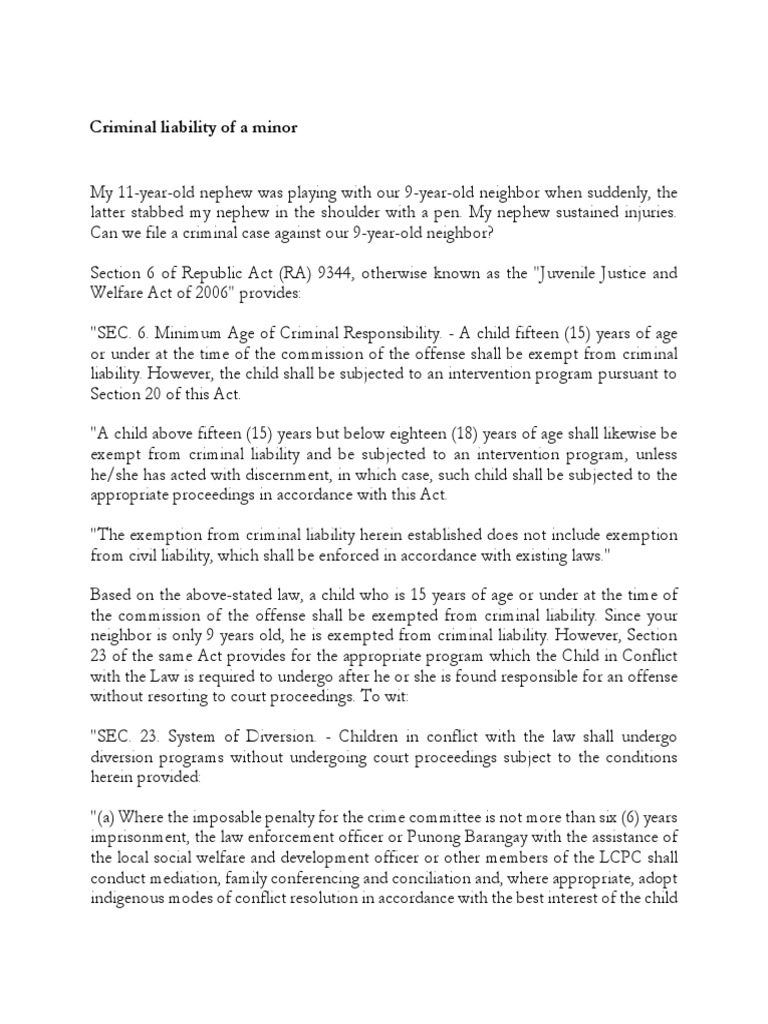 Criminal Liability for Minors Explained | PDF | Crime & Violence | Crimes