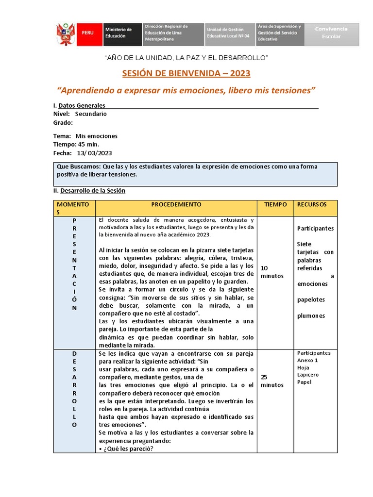 Expresión de emociones en secundaria | PDF | Las emociones ...