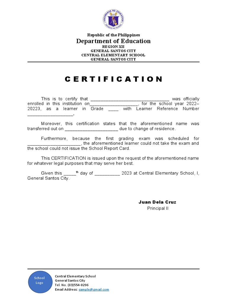 Certification Sample For Trans Out | PDF