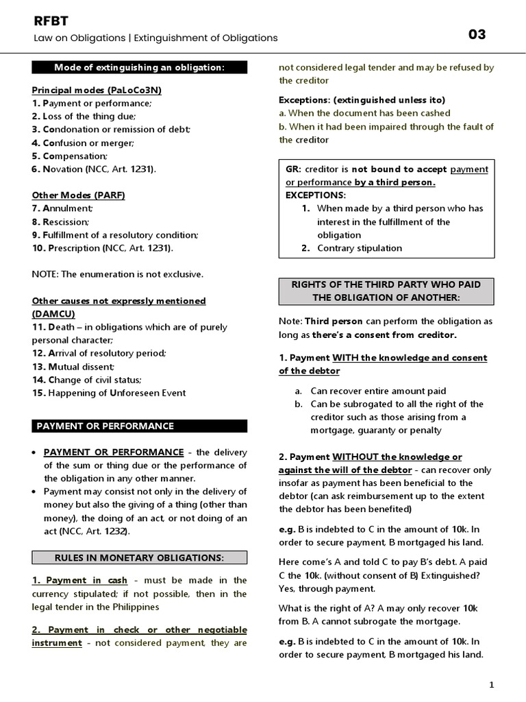 Extingquishment of Obligations PDF | PDF | Debt | Payments