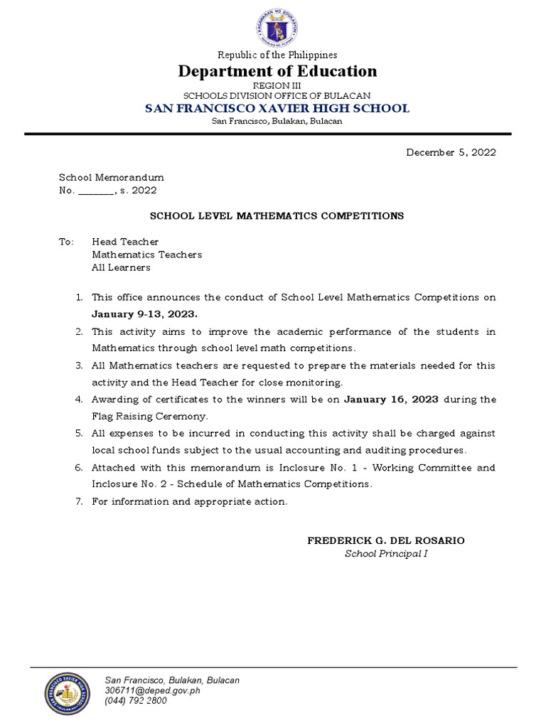 SFxHS Math Competitions Announced | PDF