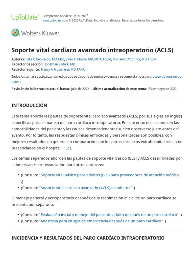 Intraoperative Advanced Cardiac Life Support ACLS UpToDate | PDF ...