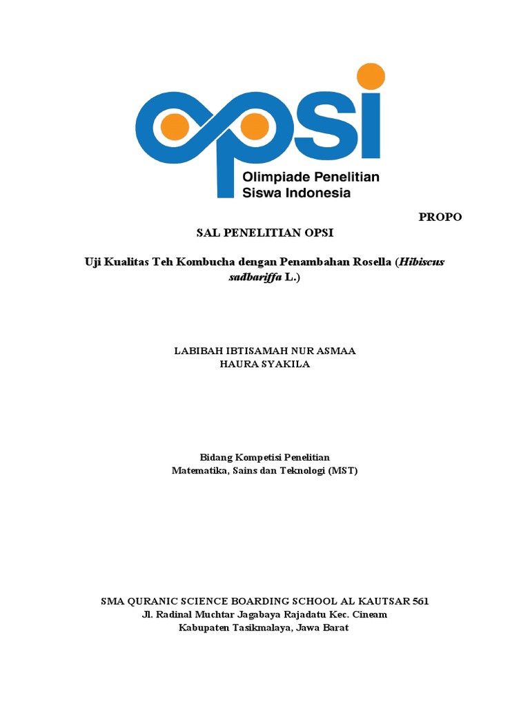 Proposal penelitian OPSI Rosella Kombucha | PDF