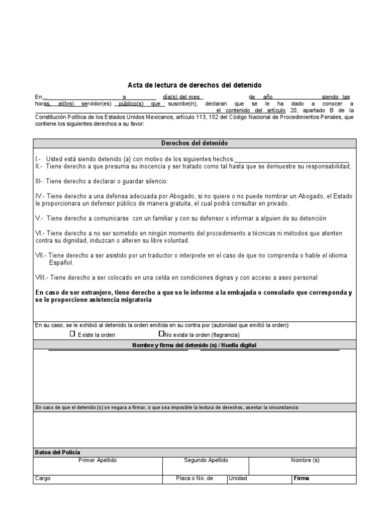 09 Acta de Lectura de Derechos Del Detenido (195-197) | PDF | Detención ...