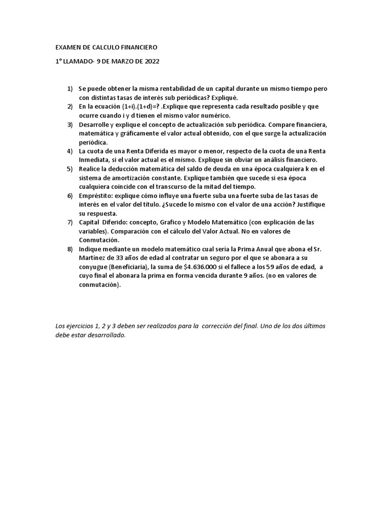 Examen de Calculo Financiero | PDF