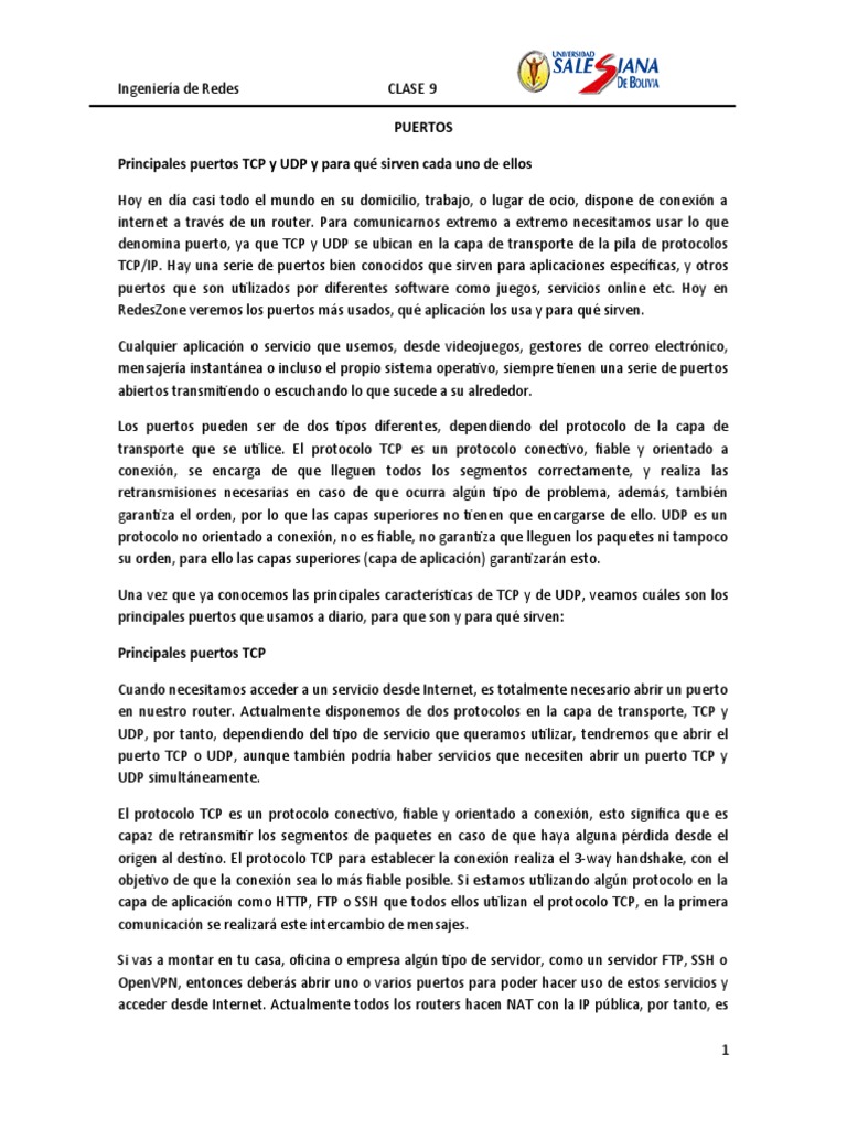 Puertos | PDF | Protocolo de Control de Transmisión | Protocolo de transferencia de archivos