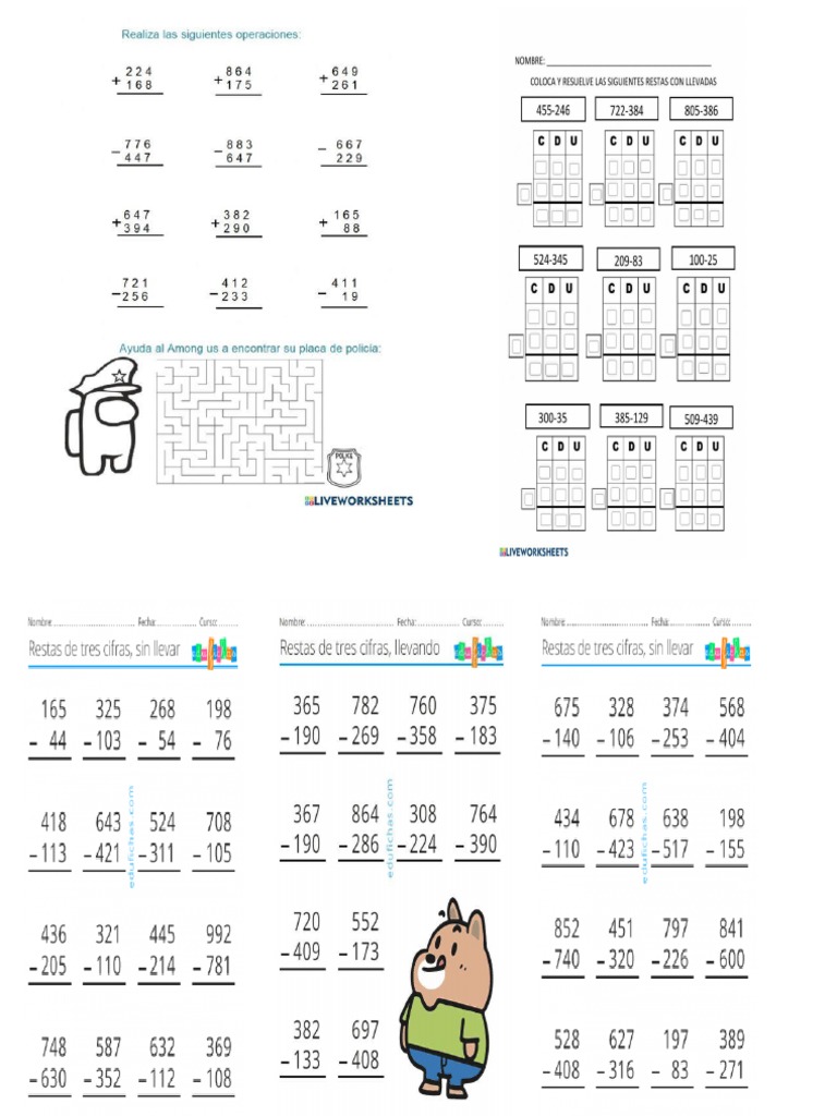 Deberes Matemáticas Resta | PDF