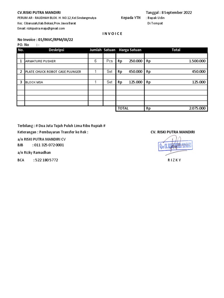 INVOICE BAPAK UDIN.pdf | PDF