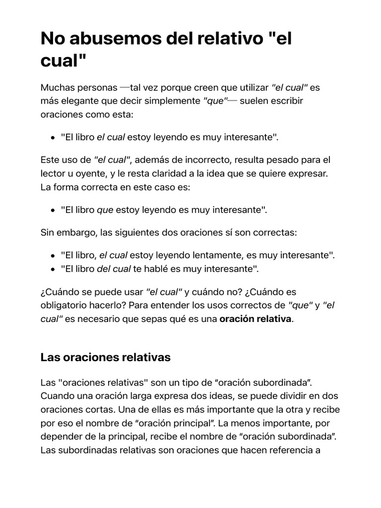 Pronombres Relativos | PDF | Oración (Lingüística) | Pronombre