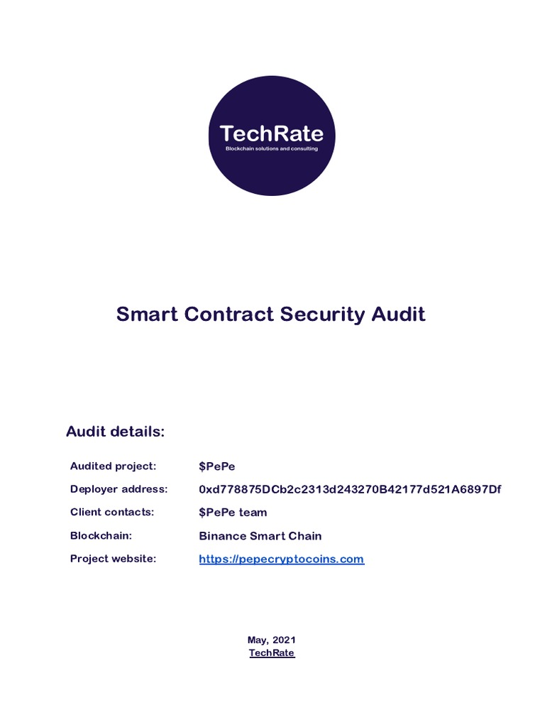 $PePe Coin Full Smart Contract Security Audit | PDF | Negligence | Damages $PePe Coin Full Smart Contract Security Audit | PDF | Negligence | Damages