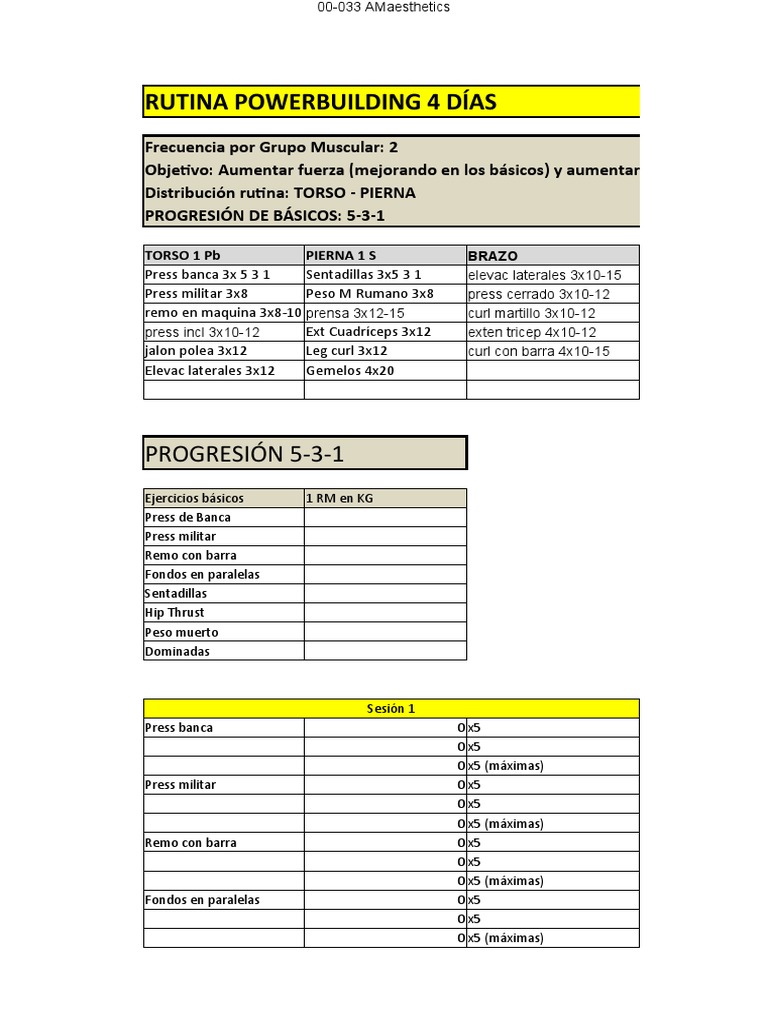 Rutina Powerbuilding 4 Días Torso Pierna | PDF | Entrenamiento de fuerza | Aficiones