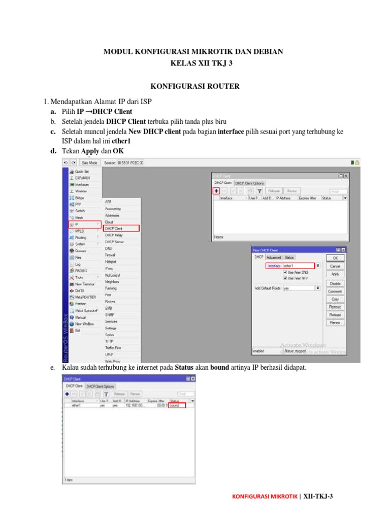 Modul Konfihurasi Mikrotik Dan Debian 2023 | PDF