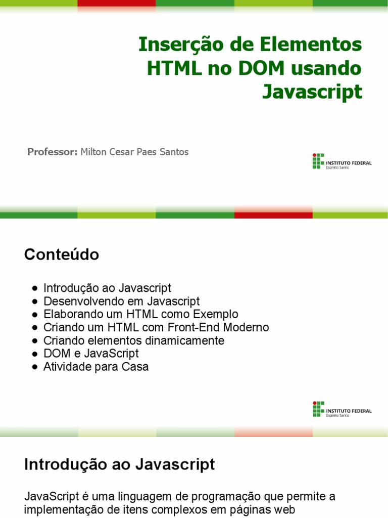 Inserção de Elementos HTML No DOM Usando Javascript | PDF | Modelo de ...