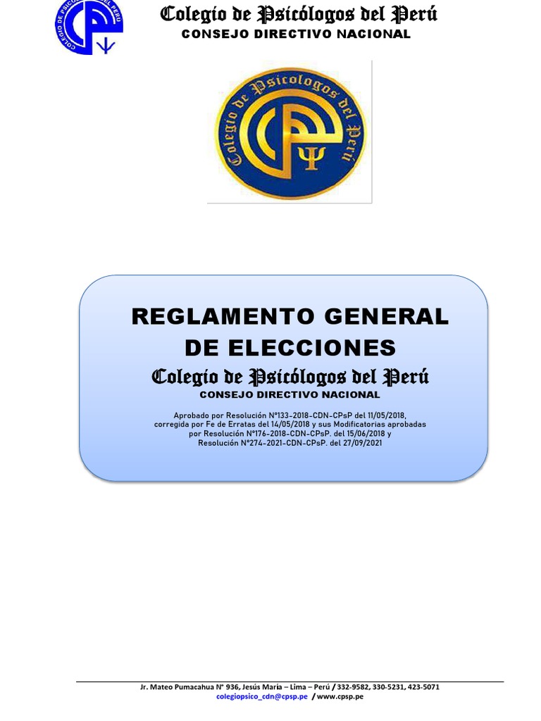 Reglamento General de Elecciones CPSP PDF | PDF | Elecciones | Votación