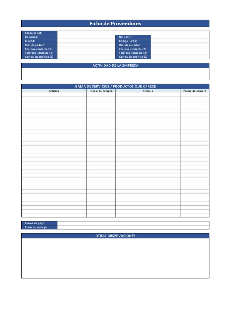 Ficha de Control de Proveedores (Versión Imprimible para Rellenar) PDF | PDF