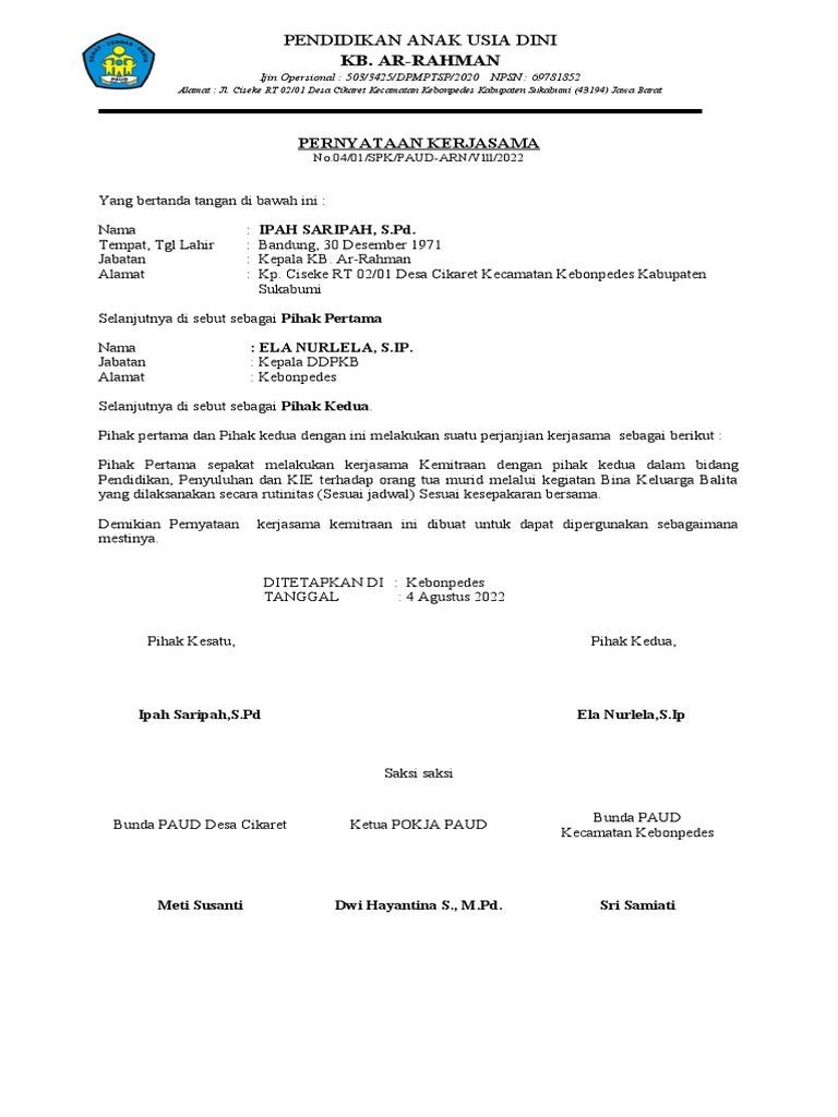 Surat Perjanjian Kerjasama Kemitraan | PDF