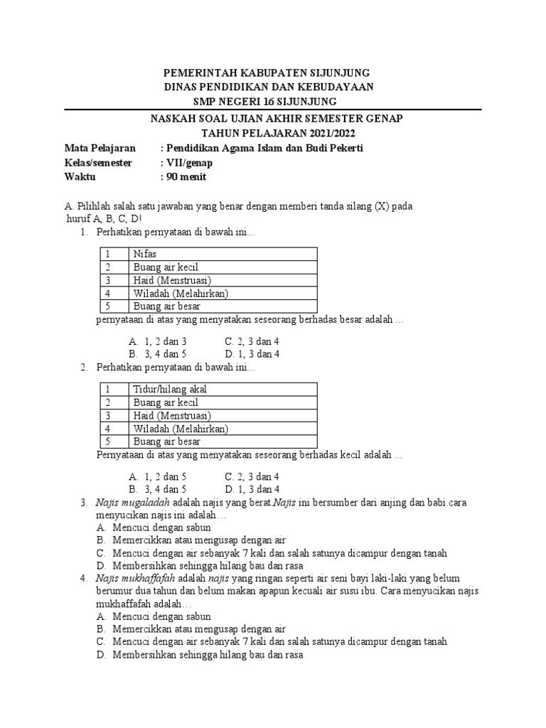 Soal Uas genap 7 2022.docx | PDF