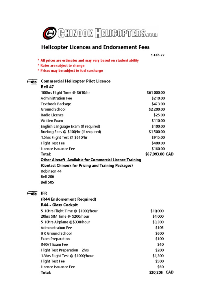 Helicopter License Costs and Fees | PDF | Flight Test | Aircraft