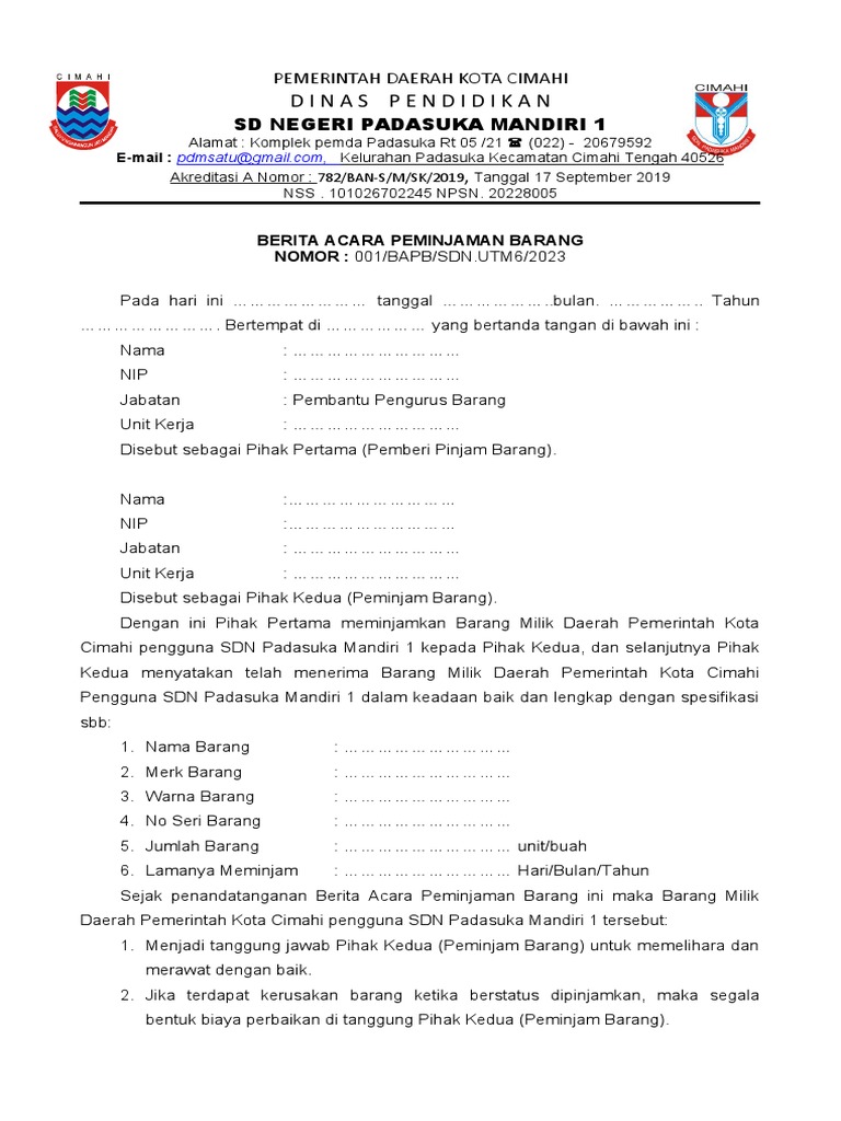 Berita Acara Peminjaman Barang | PDF