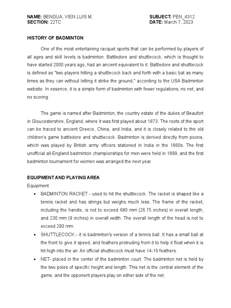 BADMINTON | PDF | Sports | Athletic Sports