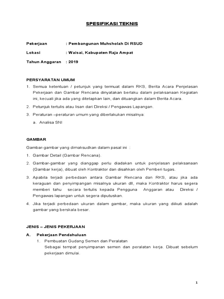 Spek Teknis Musholah RSUD PDF | PDF