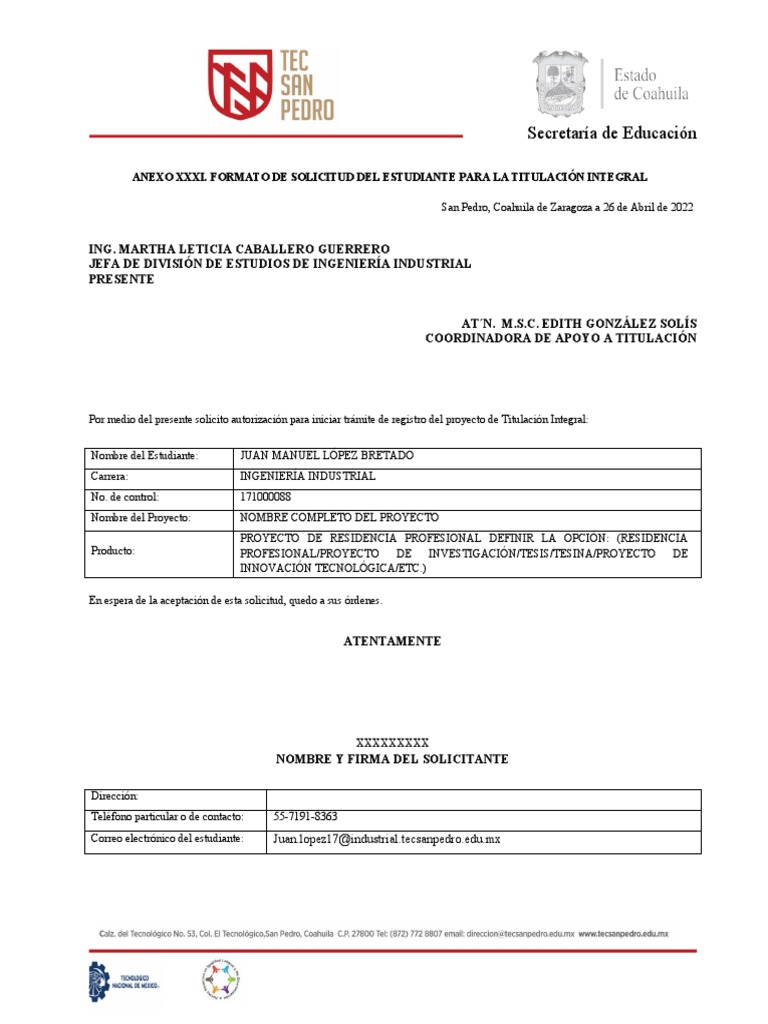 1.solicitud de Titulacion Integral Abr 2022 | PDF