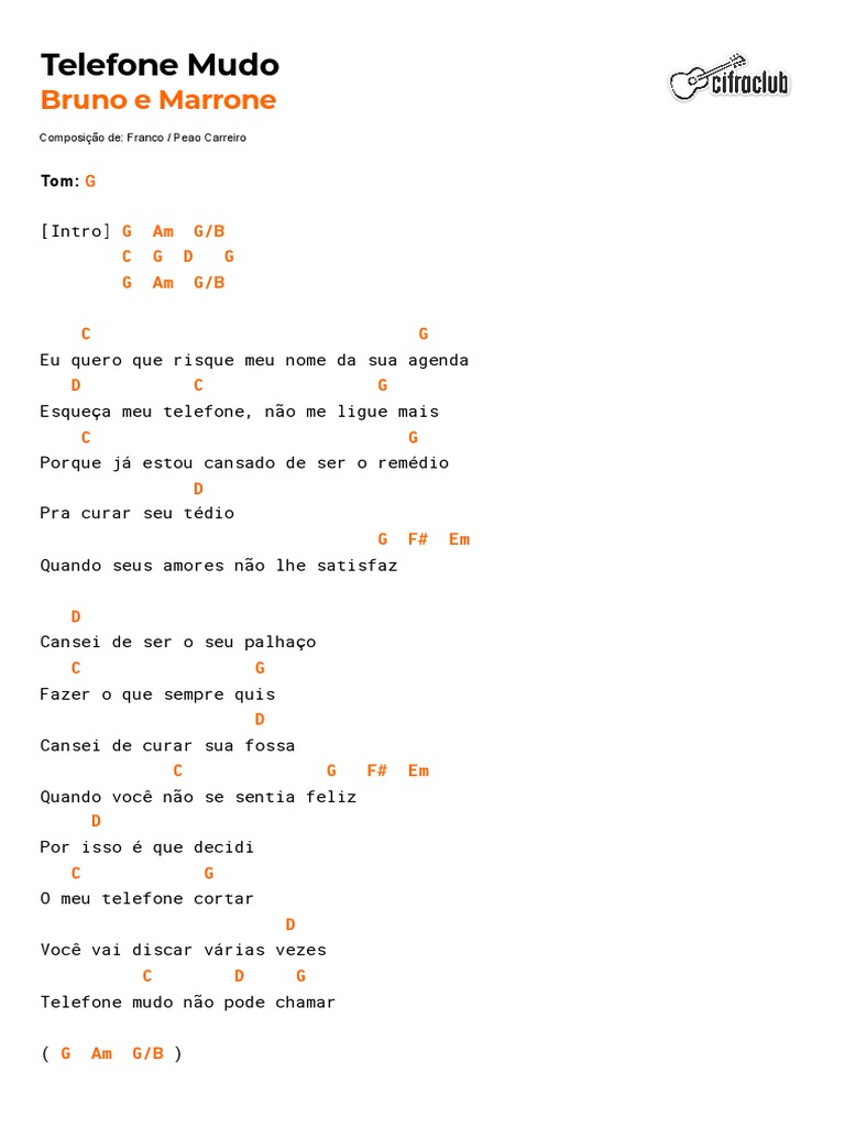 Cifra Club - Bruno e Marrone - Telefone Mudo | PDF