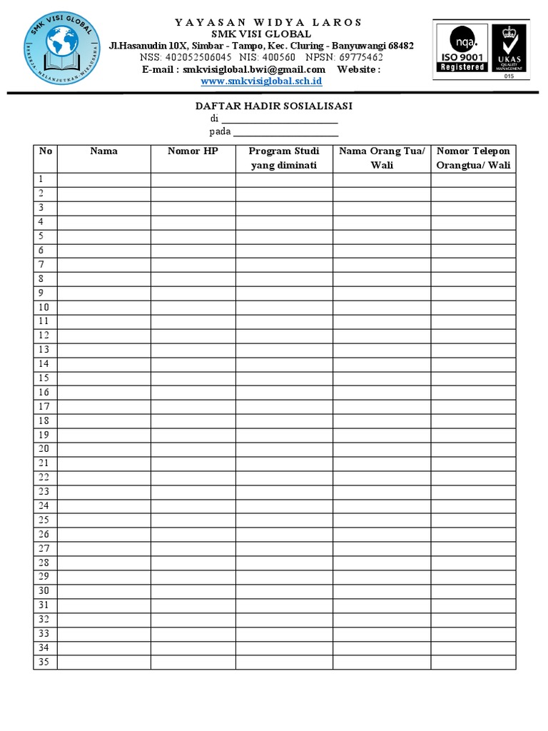 Daftar Hadir Sosialisasi | PDF