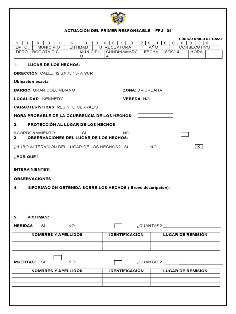 Formato Actuación Del Primer Responsable | PDF