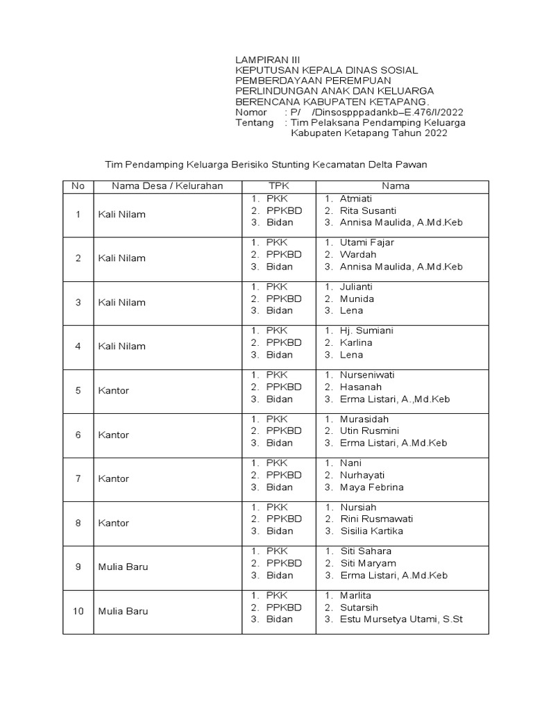 Tim Pendamping Keluarga Ketapang 2022 | PDF