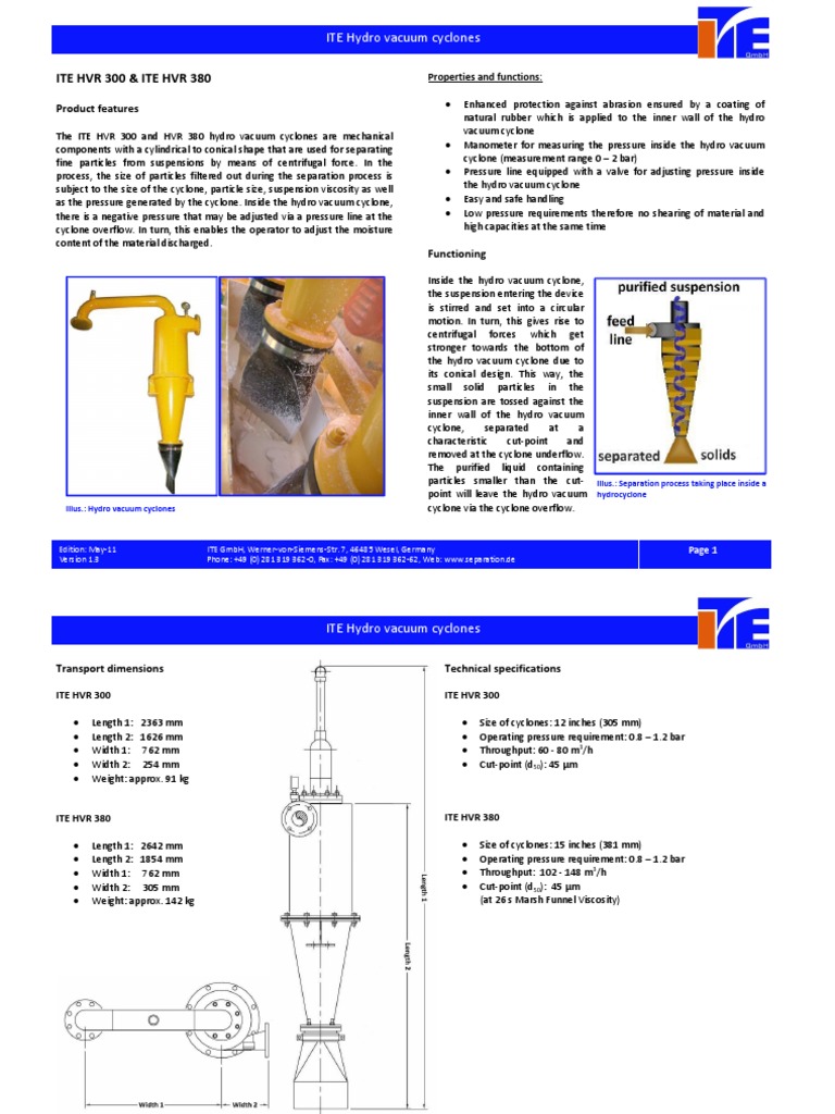 ITE HVR 300 & 380 Hydro Cyclones | PDF | Applied And Interdisciplinary ...