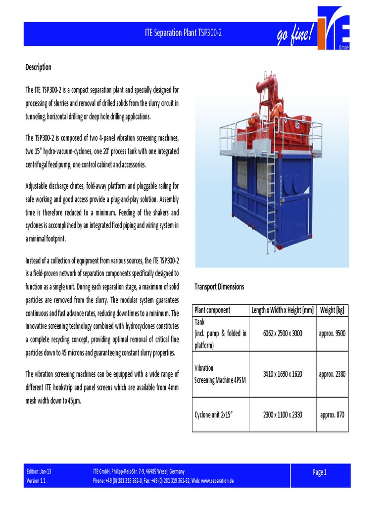 Data Sheet ITE Separation Unit TSP300-2 Version1 1 E | PDF | Pump | Drilling