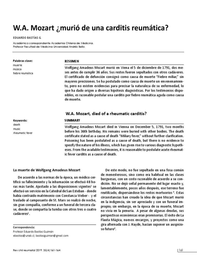 W.A. Mozart ¿Murió de Una Carditis Reumática? | PDF | Wolfgang Amadeus Mozart | Insuficiencia ...