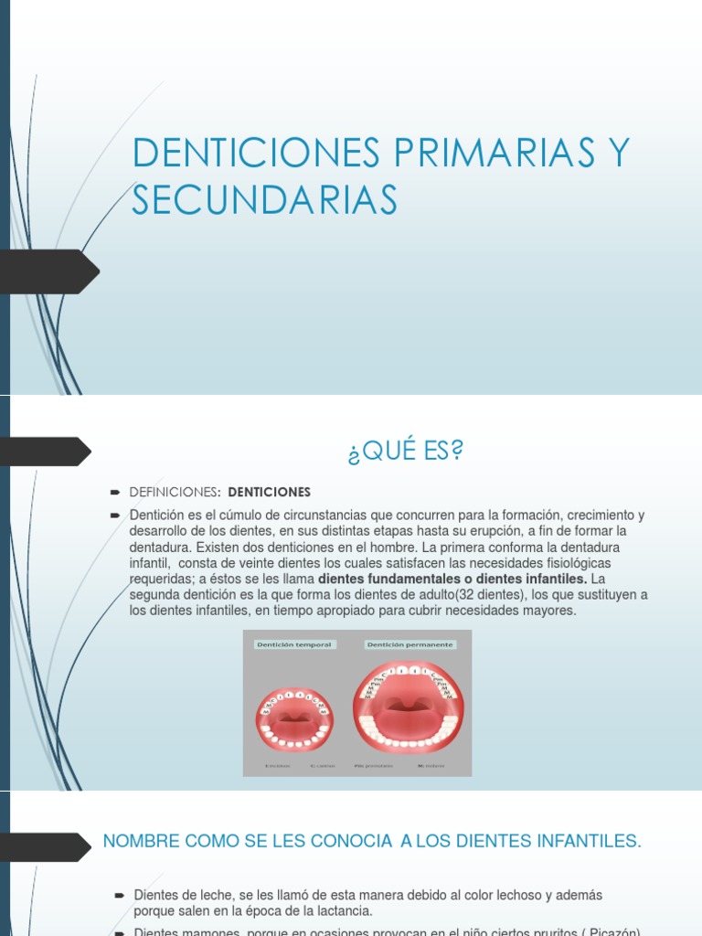 DENTICIONES PRIMARIAS Y SECUNDARIAS y Grupos de Dientes-2 | PDF ...