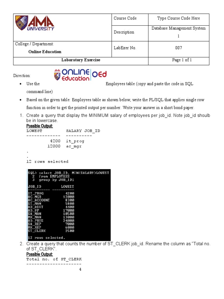PL/SQL Queries for Employee Salary Analysis | PDF | Table (Database) | Sql